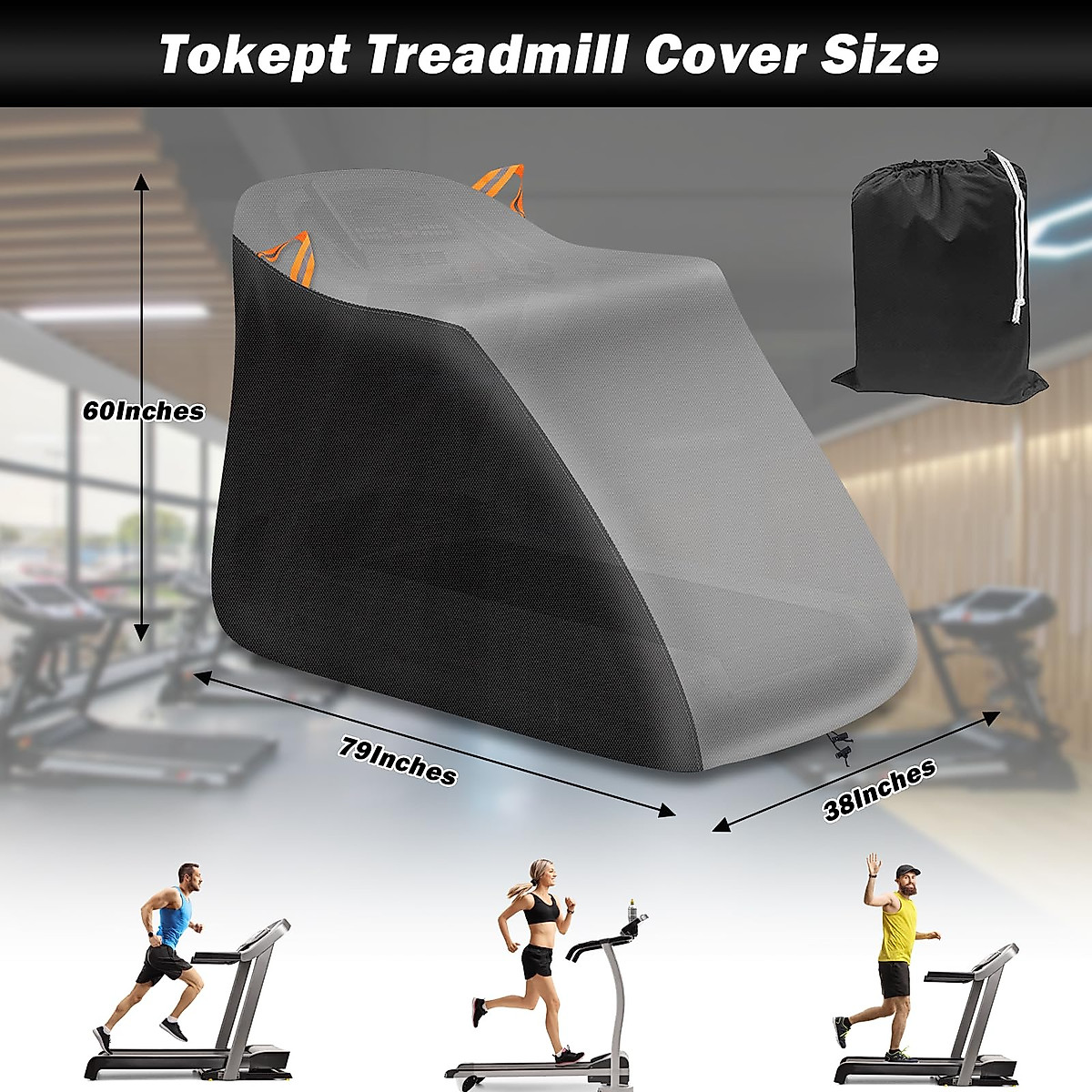 Tokept Treadmill Cover Waterproof Dustproof Running Machine Cover Exercise Workout Equipment Protective with Reflective Strips for Home Gym Indoor Outdoor (Black&Grey)