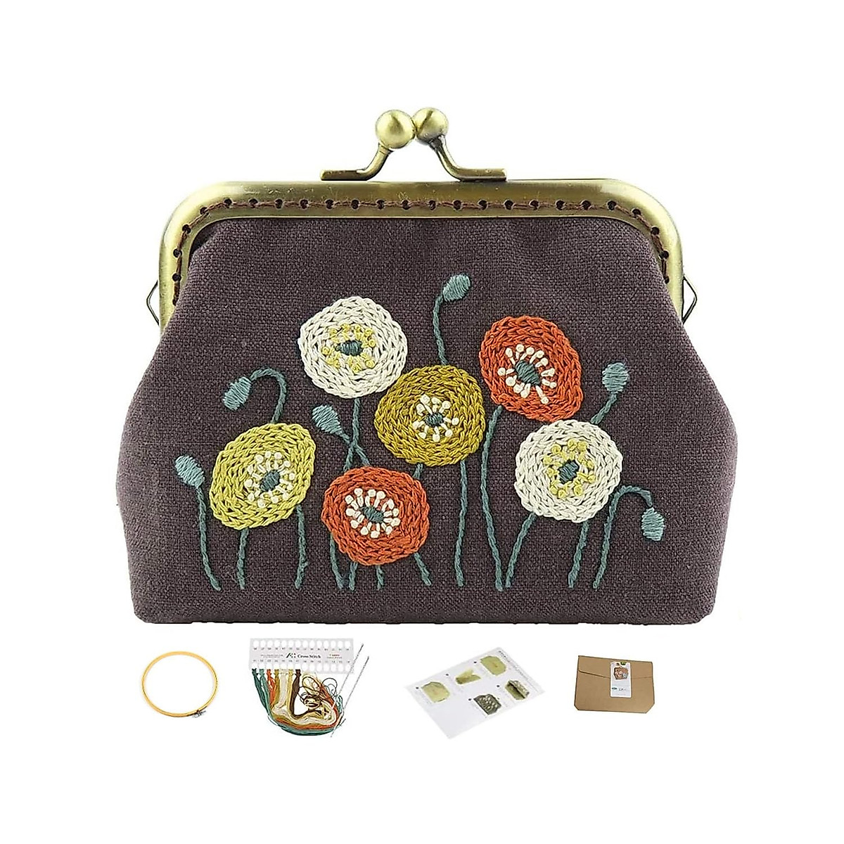 YJGMY Beginner Embroidery Coin Purse kit, Simple Embroidery, Cross Stitch kit Suitable for Beginner Sewing Craft Friend Gift Bag (Small Bowl Flower)