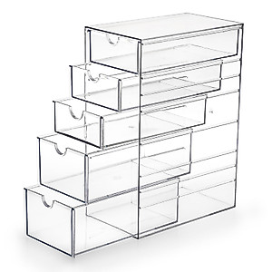 Hipiwe 5-Drawers Plastic Storage Organizer, Clear Hair Accessories Organizer with Large Capacity for Bathroom, Dresser, Cosmetic Hair Tie Container for Girls Women