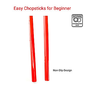 JapanBargain 2213, Reusable Training Chopsticks Plastic Connected Chopsticks Helper for Adult and Children, Red, 2 Pair
