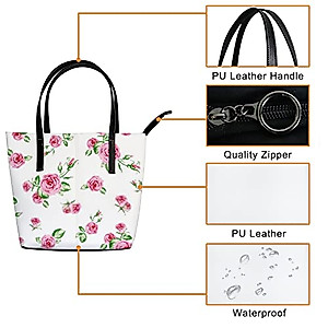 Fashion Tote Handbags Women's Soft Tote Shoulder Bag for Women Work Shopping Top Handle Satchel Bags, 15.8×4×15.4 inches,Pink Roses