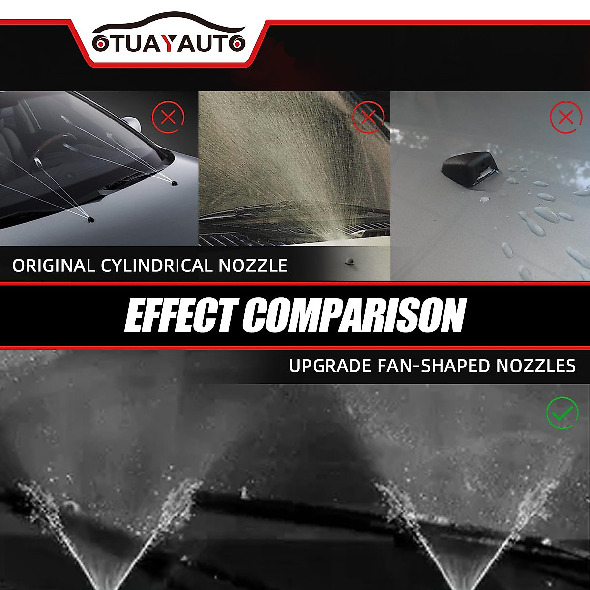 OTUAYAUTO Front Windshield Washer Nozzles - Replacement for Chrysler, Dodge, Jeep, Ram - Replaces OEM #: 4805742AB, 4805742AC. 5113049AA, 55077460AA, 5303833AA, Premium Spray Jet Kit (pack of 2)