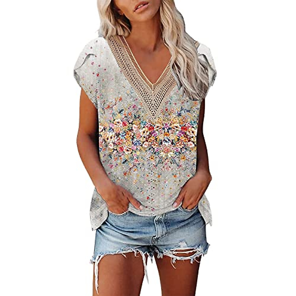 Spring and Summer New Printed V Neck Short,Warehouse Clearance pallets,Under 5 Dollar Womens,top Prime Deals,Return pallets for Sale Liquidation Bulk from,Warehouse Deals Clearance