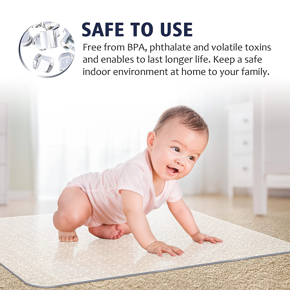 Office Chair Mat for Carpeted Floors, 48"X36" 2.0mm Thick, Rectangle Desk Chair Mats with Studs for Low and Medium Pile Carpets, Easy Glide, Flat Without Curling