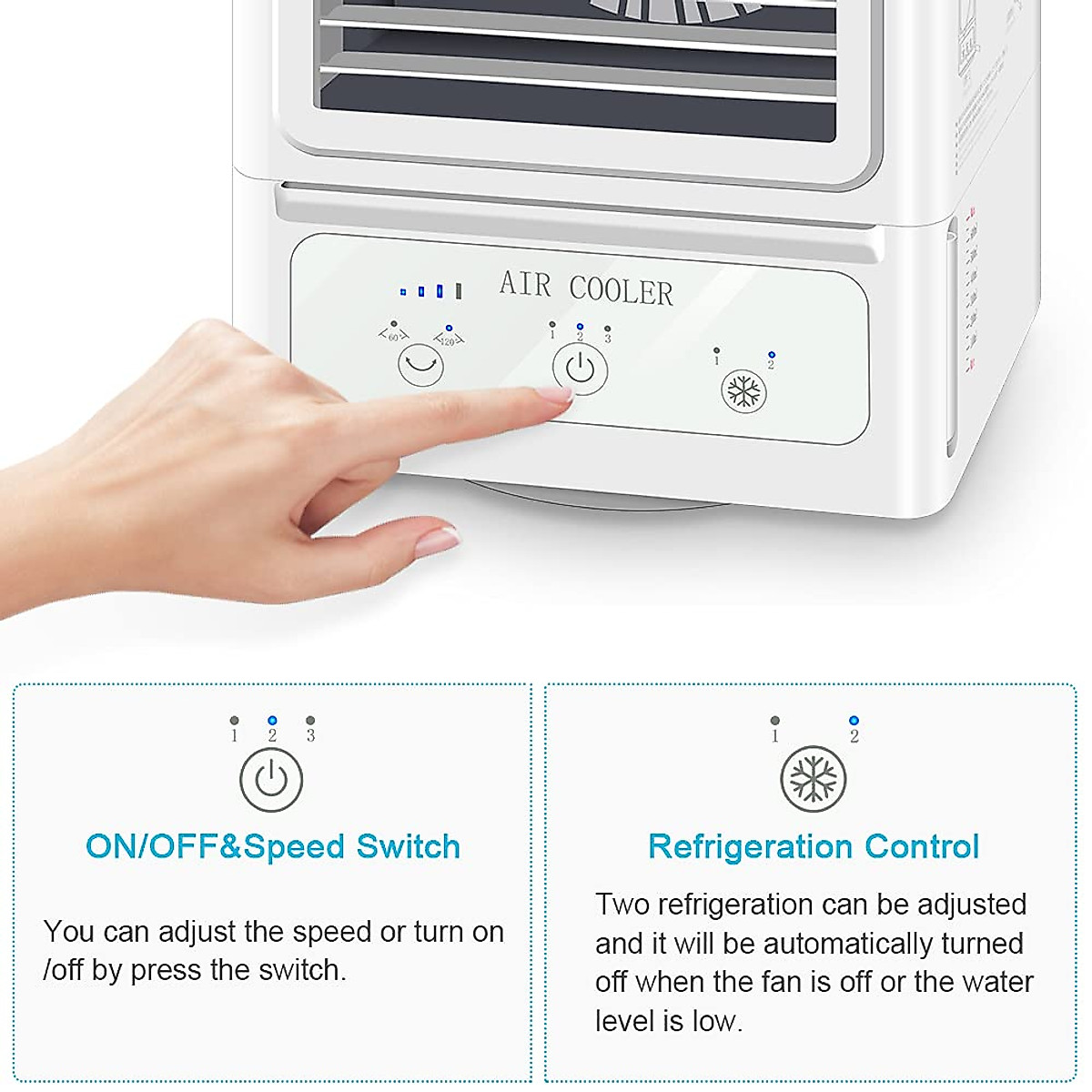 Personal Air Cooler,Auto Oscillation,Portable Air Conditioner Fan with 3 Wind Speeds,2 Refrigeration,Ice Cooler Fan for Indoor Outdoor