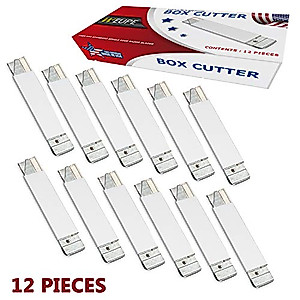 WEUPE Retractable Box Cutter, 12-Pack Metal Tap Knife Made in USA, Razor Blade Cardboard Opener, Lightweight Handy Utility Knife for Packages, Letters, Craft and Paper, Single Edge Razor Scraper