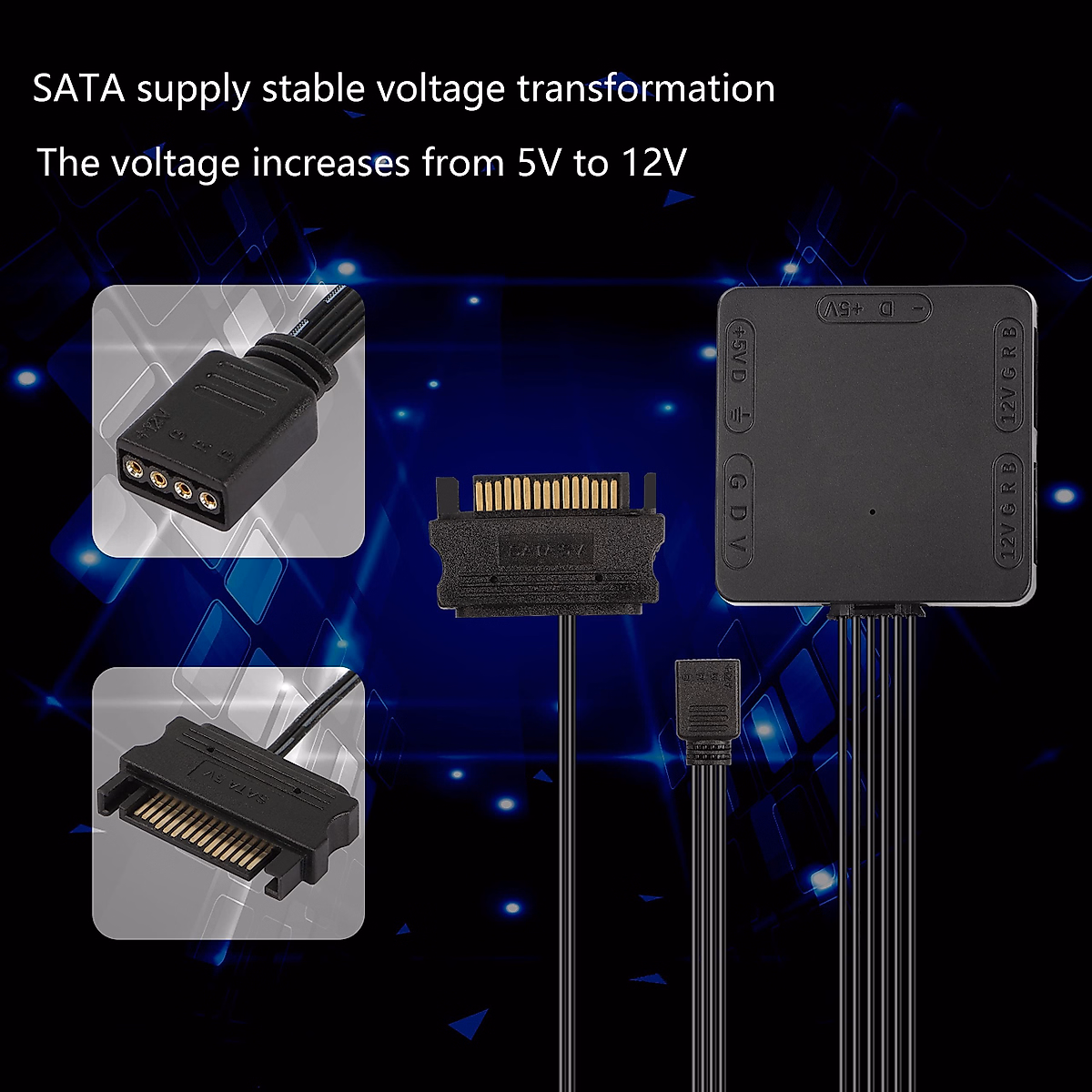 XMSJSIY 5V 3 Pin ARGB to 12V 4 Pin RGB Converter, 5V ADD-RGB to 12V RGB Motherboard Transfer Hub, with SATA Power cable