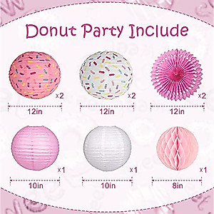 Famolay Donut Paper Lanterns Decorative, 9PCS Pink Party Decorations Paper Fans Honeycomb Ball Ice Cream Decor Birthday Supplies Hanging Lanterns Lamps for Kids Baby Shower