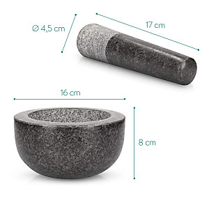 Navaris Mortar and Pestle Set - Large Natural Stone Granite Pestle and Mortar Bowl for Grinding Spice, Garlic, Nuts, Herbs, Pesto - 16cm Diameter