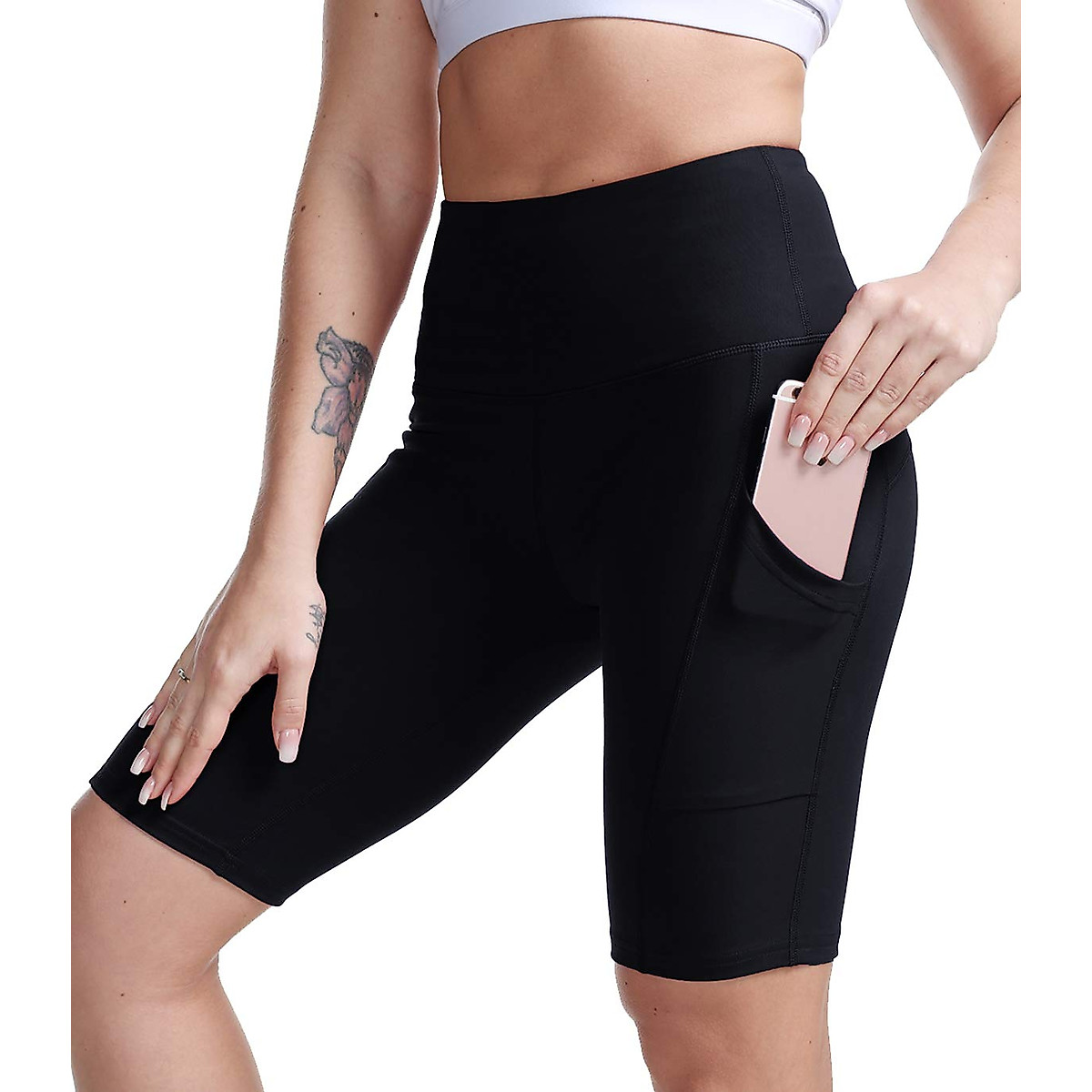 TYUIO High Waist Workout Yoga Shorts Women Running Biker Shorts with Pockets Black XXL