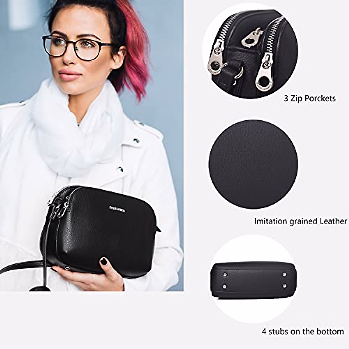 DAVID - JONES INTERNATIONAL. Crossbody Bag for Women,Lightweight Multi Compartment Small Shoulder Handbag, Vegan Leather Saddle Everyday pocketbooks Purses,Black Purse