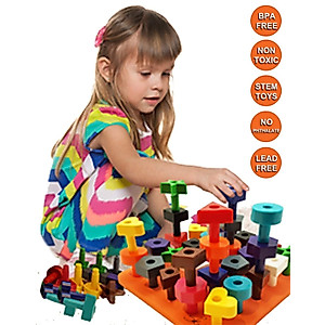 Skoolzy Peg Board Toddler Stacking Toys - Plastic Peg Board Toddler Toys