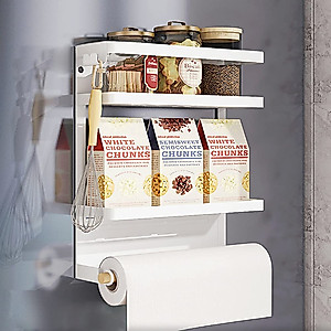 Aiyomt Magnetic Spice Rack For Refrigerator, Magnetic Paper Towel Holder Magnetic Fridge Organizer Magnetic Shelf Spice Rack Organizer Kitchen Organization Kitchen Storage Middle White