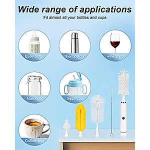 Electric Bottle Brush Set, Baby Bottle Cleaner Brush with Replaceable Brush Head, Electric Baby Bottle Brush for Water/Milk Bottles Cleaning, Water Bottle Cleaner for Pregnant Women,New Moms