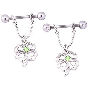 Nipple Ring Bars 4 Leaf Clover Body Jewelry Pair 14 Gauge Body Piercing