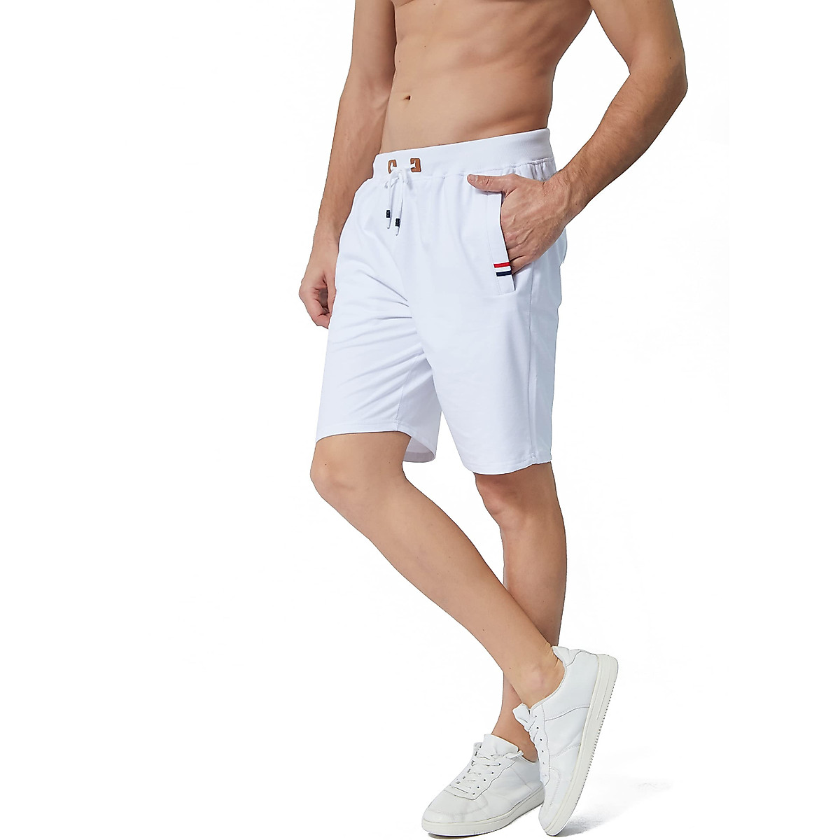 MO GOOD Mens Casual Shorts Workout Fashion Comfy Shorts Summer Breathable Loose Shorts (White, US (34-35))