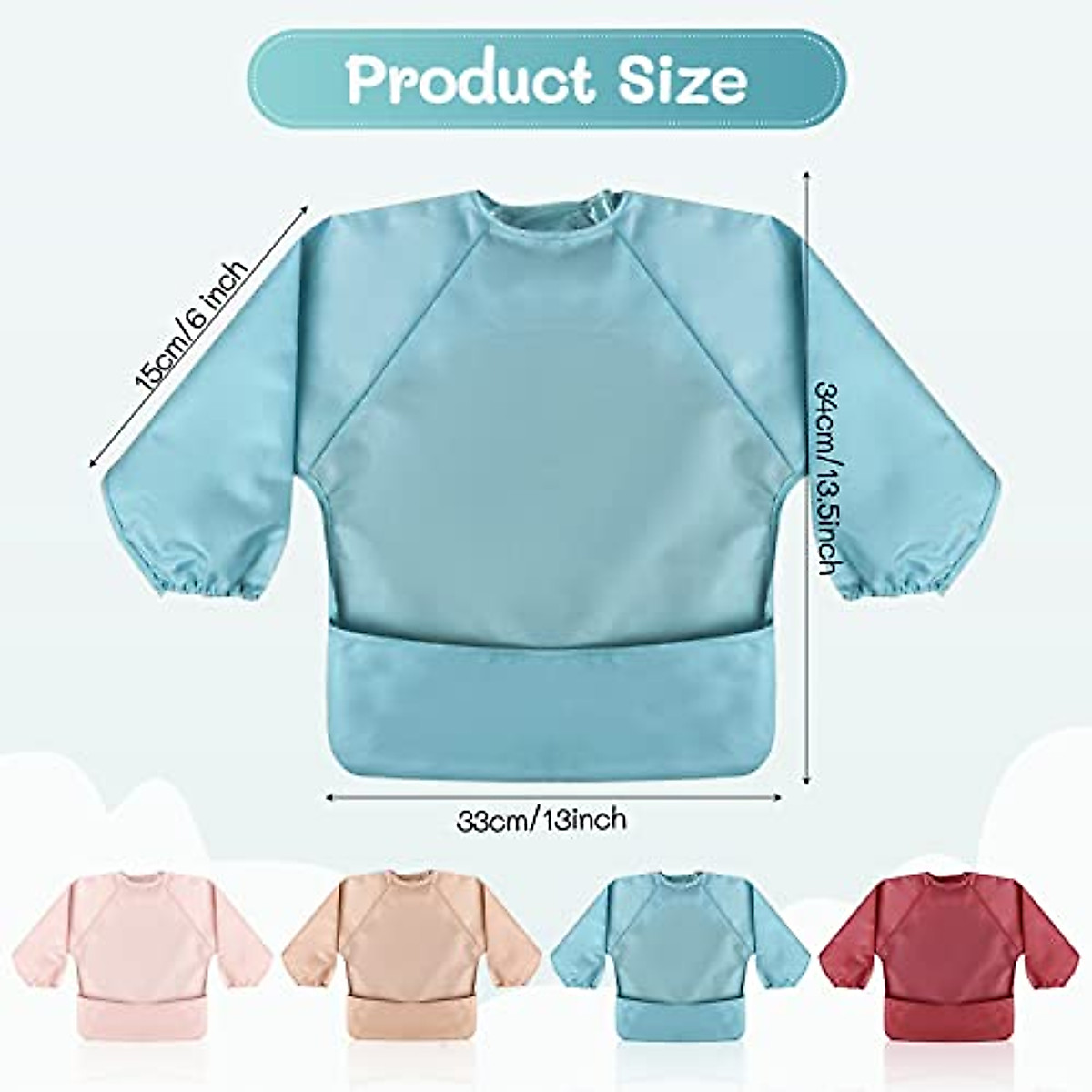 Janmercy 4 Pcs Long Sleeve Baby Bibs, Eating Bib for Toddlers Waterproof Baby Feeding Smock with Food Catcher, Machine Washable