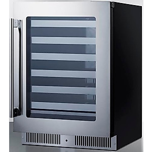 Summit 24 Inch Wine Cellar Shallow Depth Wine Refrigerator, Dimmable LED Light, Lock, Commercial or Residencial Use- SDHW2442(RHD, Stainless Steel)
