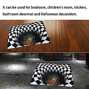 CHENJIEUS Halloween Area Rug,Black White Plaid Round Rugs 3D Visual Optical Floor Mat,Funny Clown Optical Illusion Rug for Living Dinning Room Bedroom Kitchen, 60 x 90 cm (MEI-DITANG-GUO-01)
