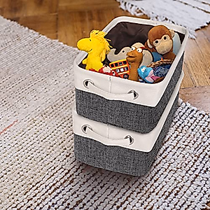 EXTREE Fabric Small Storage Baskets - 6 Pack Nursery Decorative Storage Bins Linen Empty Gift Basket with Handles for Organizing Shelves Bathroom(Gray,11.8L x 7.9W x 5.3H inches)