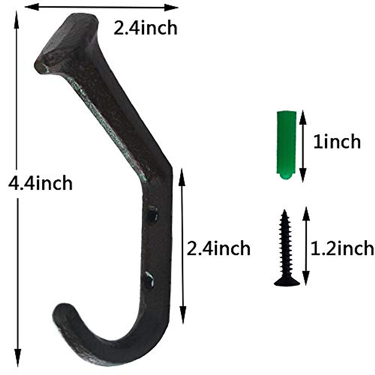 5 Pcs Cast Iron Coat Hooks for Wall Heavy Duty Rusty Nail Hooks for Hanging Coats Double Hooks Wall Mounted with 10 Screws for Keys, Towel, Bags, Scarf, Cup, Hat
