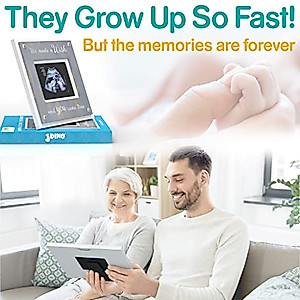 1Dino Premium Baby Sonogram Keepsake Picture Frame, Ultrasound Frame - 8.5" x 8.5" White/Grey Wood Photo Frame - Gift Idea for Expecting Parents, Baby Shower, First Time Mom/Dad Gifts, Nursery Decor