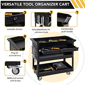 SUN & SUMMER Tool Chest with Wheels, Rolling 3-Tier Tool Box with Wheels 330 LBS Capacity Heavy Duty Utility Industrial Service Cart with Locking System Drawer for Garage, Warehouse & Repair Shop