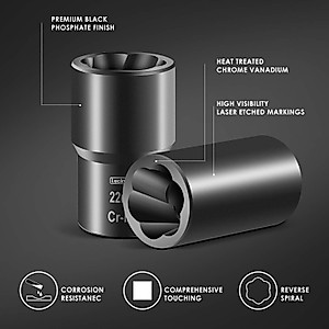 Luckyway 5-Piece Twist Socket Set Lug Nut Remover Extractor Tool Metric Bolt and Lug Nut Extractor Socket Tools
