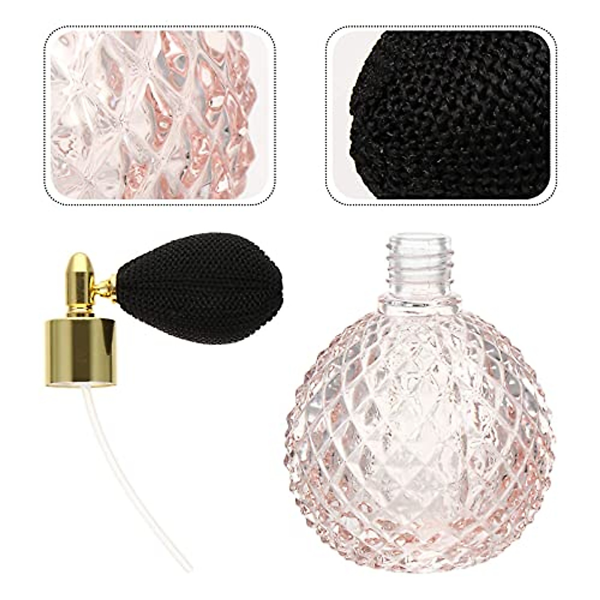 FOMIYES Vintage Perfume Bottle, 100ML Crsyle Spray Bottle Refillable Empty Glass Bottle Perfume with Air Bulb for bartender Home Bar (Pink)