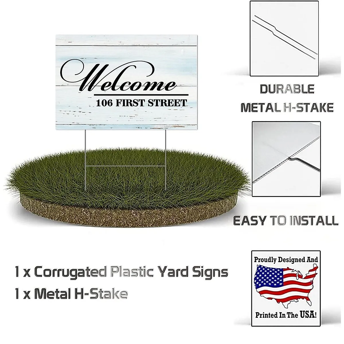 Signs Board Personalized Welcome 106 First Street Yard Signs with Stakes House Warming Gift Encouraging for Garage Sales Rent Open House Construction 12"x18"