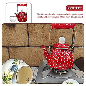 CALLARON Enamel Tea Kettle Enamel Tea Kettle Metal Tea Pot Hot Water Boiling Jug with Wood Filter Coffee Maker Water Warmer Gas Stovetop Teapot for Home Kitchen Winter 1.5L Red