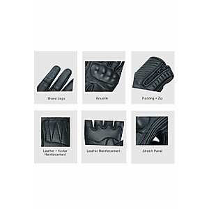 Moto5 Full Finger Leather Motorcycle Gloves for Men & Women Touch Screen Gloves Premium Street Motorcycle Durable Protective Cruiser Biker Gel Leather Motorbike gloves (Black, X-Large)