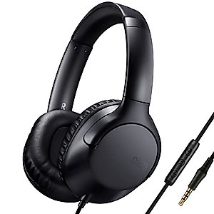 noot products A319 Over The Ear Wired Headphones with Volume Control, Microphone, Adjustable Headband and 3.5mm Audiojack Headphones for School (Black)