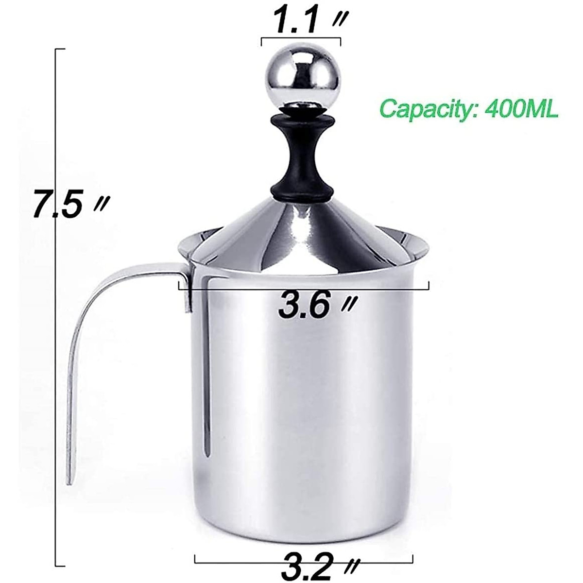 Sindh Stainless Steel Manual Milk Frother, Hand Pump Milk Foamer with Filter Screen for Cappuccino Coffee Latte Hot Chocolate, 14-Ounce Capacity (400ml)