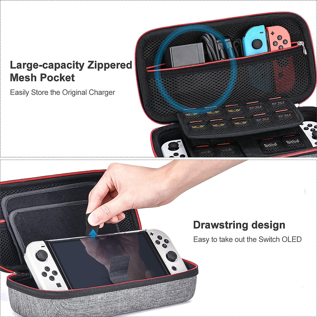 innoAura Switch OLED Accessories Bundle 19 in 1 Switch Bundle with Switch Case, Switch Game Case, Switch OLED Screen Protector, Switch Stand, Switch Thumb Grips (Gray)