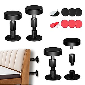 SOLIPECT 4PC Black Headboard Stoppers for Wall，Adjustable Bed Frame Anti-Shake Tool, Stop Headboard Movement, Protect Walls, Easy to Install(30-112mm)
