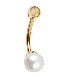 Ritastephens 14k Gold Belly Button Freshwater Cultured Pearl Barbell Navel Ring Body Jewelry