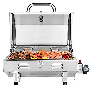 ROVSUN Portable Tabletop Propane Grill, Outdoor Gas Grill with Built-in Thermometer & Full Stainless Steel Body for Picnic Camping BBQ RV Patio Garden