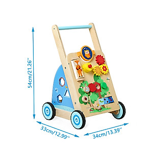 Wooden Baby Walker, Activity Walker, Toddler Push Walking Toy, Learning Activity Stroller, Sit to Stand Walker for Girls and Boys 1-3 Years Old