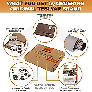 TESLYAR Wood Phone Docking Station Ash Key Holder Wallet Stand Watch Organizer Men Husband Wife Anniversary Dad Birthday Father Graduation Gadgets Compatible with iPhone AirPods iWatch