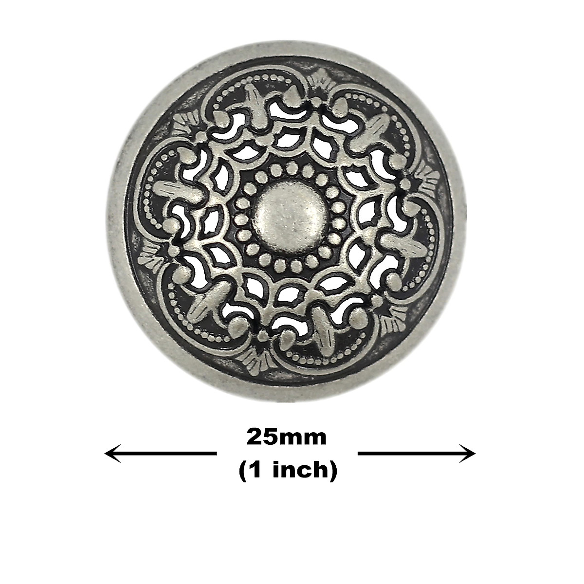 Bezelry 8 Pieces Medieval Filigree Openwork Domed Metal Shank Buttons. 25mm (1 inch) (Antique Silver)