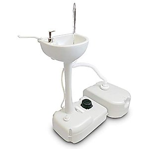 Portable Foot Operated Outdoor Hand Washing Sink Station – Includes Dirty Water Tank – Towel Holder & Soap Dispenser – 4.5 Gallon - Great for Camping, Business, Events, RV, Etc., white, 40