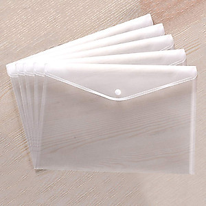 Clear Document Folders Transparent Filing Envelopes Waterproof Plastic Envelopes File Holder Filing Document Poly Envelope with Snap Button Closure for A4 Letter Paper Size (White/5 Pcs )