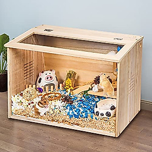 PStarDMoon Hamster Wooden Cage, Upper Door Design, Acrylic Transparent and Visible Hamster Cage Suitable for Small Hamster Syrian Dwarf Hamsters Degus Mice or Other Similar（23.6''X11.8''X15.7''