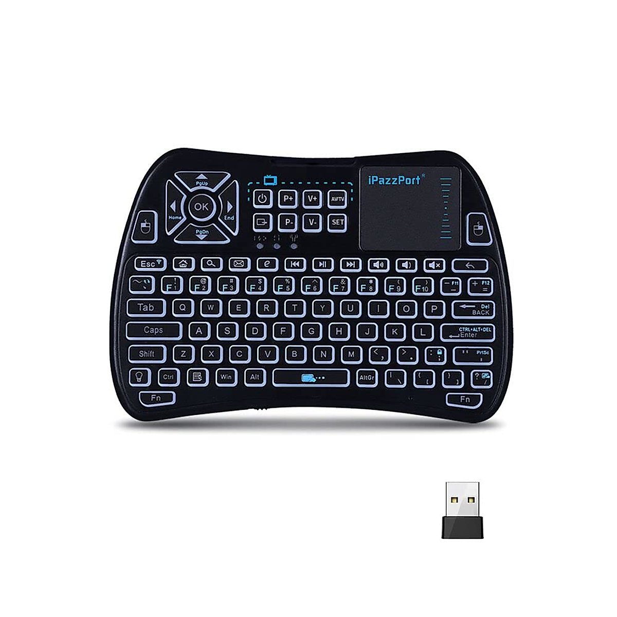 iPazzPort Bluetooth Mini Keyboard (IR Learning) Touchpad Mouse, Backlit 2.4GHz Wireless Keypad Remote Controller for Tablets, Smart TV,Fire Stick, Android TV Box KP-61SM (Bluetooth and 2.4G)