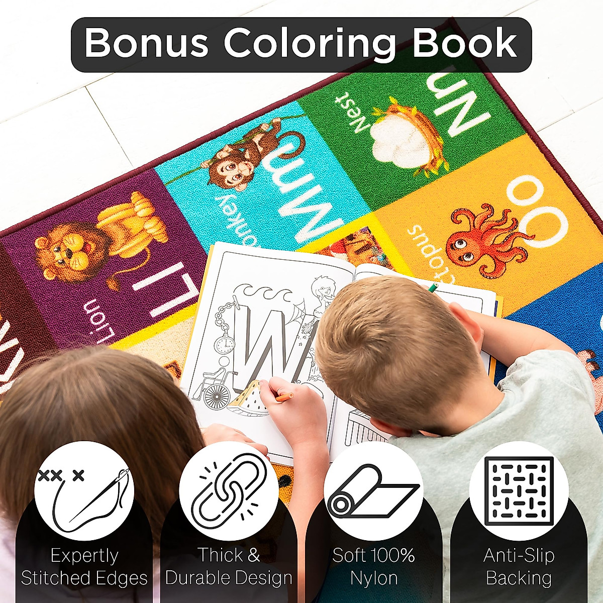 MOMOTOYS Alphabet Rug, 78" x 60" Educational & Imaginative Play Mat for Toddlers 2-4 Years, Soft Non-Slip Nursery Rugs & Playroom Floor Mat, Perfect for Classroom Decor