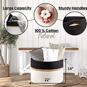 CuddleHaus | Modern Boho Basket | Living Room Blanket Storage Holder | Nursery Laundry Baskets | Baby and Kids Room Toy Organization | Woven Cotton Rope Bathroom Towel Basket