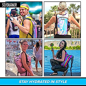 SOJOURNER Hydration Pack Backpack - 2L Water Bladder Included for Festivals, Raves, Hiking, Biking, Climbing, Running and More (Holographic - Pale Pink)