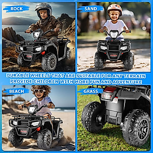 Hikole 12V Kids Ride On Electric ATV, 4 Wheeler Quad Car for Girls Boys w/LED Lights, Music, High/Low Speed,Treaded Tires, 4 Wheeler for Kids(Black)