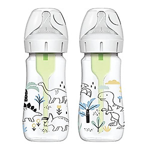 Dr. Brown's Natural Flow® Anti-Colic Options+™ Wide-Neck Baby Bottle Designer Edition Bottles, Dino Decos, 9oz/270mL, Level 1 Nipple, 2-Pack, 0m+
